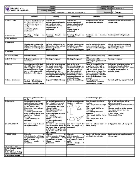 Grade 4 Dll Math 4 Q3 Week 3 Pdf Triangle Shape