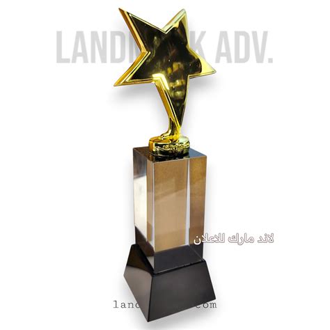درع كريستال مع نجمة معدن دهبى 26 سم A174 Crystal Award Golden Star