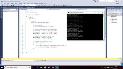 screenshot of c code with arrays of the circle class numeric values formatted to 2 decimal