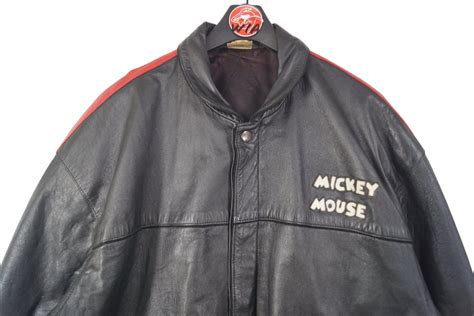 Vintage Disney Mickey Mouse Leather Jacket Buttonup Nice Design Grailed