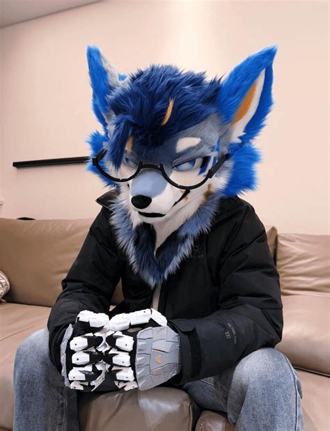 Cyberpunk Blue Wolf Fursuit Head Customized Kenomo Fur Clothing
