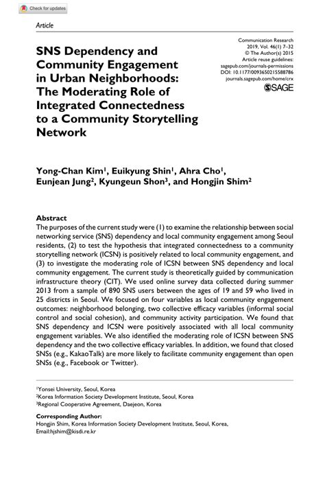 PDF SNS Dependency And Community Engagement In Urban Neighborhoods The Moderating Role Of