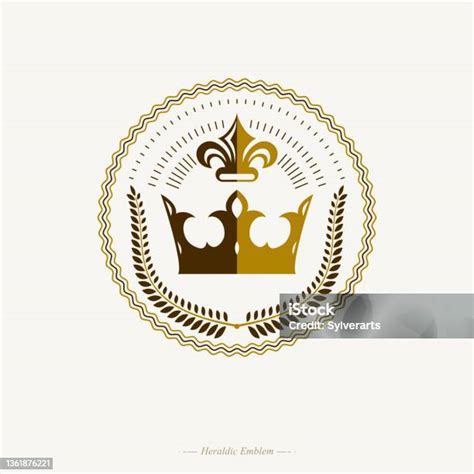 장엄한 크라운 엠블럼 팔 장식 로고 격리 벡터 일러스트의 헤럴드 코트 흰색 배경에 화려한 로고 타입 Championship에 대한 스톡 벡터 아트 및 기타 이미지 Istock
