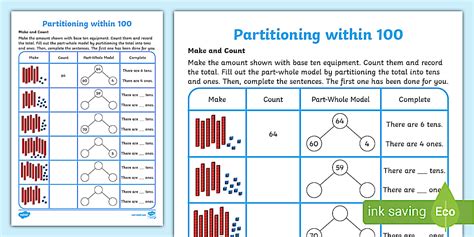 👉 Partitioning Within 100 Activity Sheet Teacher Made