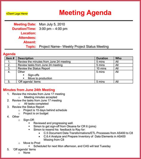 13 Best Weekly Meeting Agenda Templates How To Format
