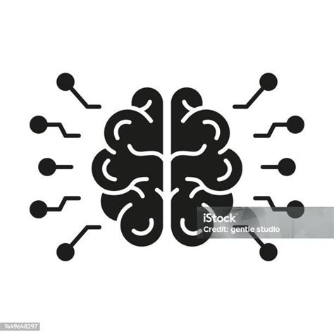 인간의 두뇌와 네트워크 기술 글리프 픽토그램 인공 지능 실루엣 아이콘입니다 Ai 혁신 신경 과학 개념 아이콘입니다 고립된 벡터 그림 가상현실에 대한 스톡 벡터 아트 및 기타