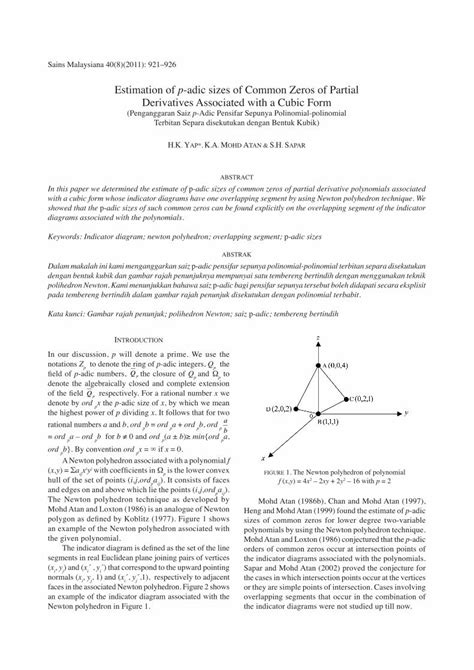 Pdf Estimation Of P Adic Sizes Of Common Zeros Of Partial Derivatives Dokumentips