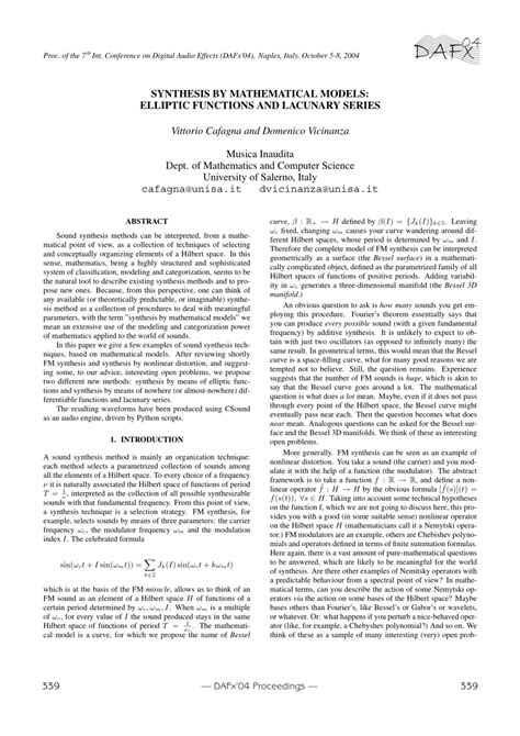 Pdf Synthesis By Mathematical Models Elliptic Functions And Lacunary Series
