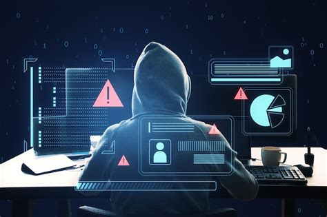 Premium Photo A Hacker With A Hood In Front Of A Computer Digital