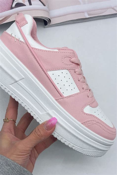 Pink Lace Up Chunky Flat Sneakers Arrk Fashion