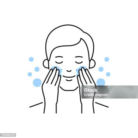 남자 는 클렌징 벡터 일러스트 윤곽 스타일로 그의 얼굴을 세안 깨끗한에 대한 스톡 벡터 아트 및 기타 이미지 깨끗한 남성 남자 Istock