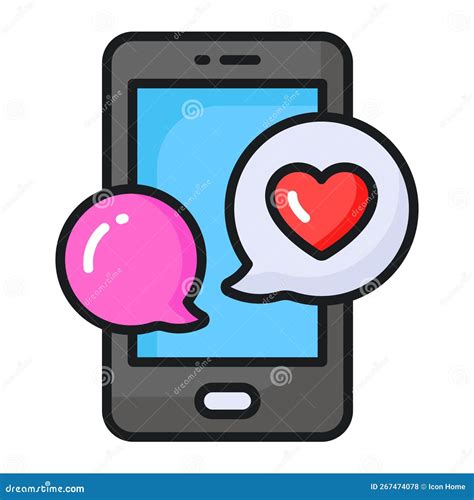 Chat Bubbles With Heart And Mobile Denoting Concept Of Romantic Conversation Stock Vector