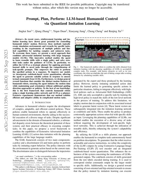 Prompt Plan Perform Llm Based Humanoid Control Via Quantized