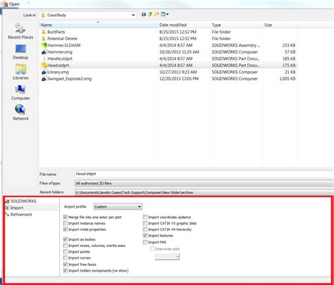 SOLIDWORKS Composer Import Options For Annotation And BOM Control