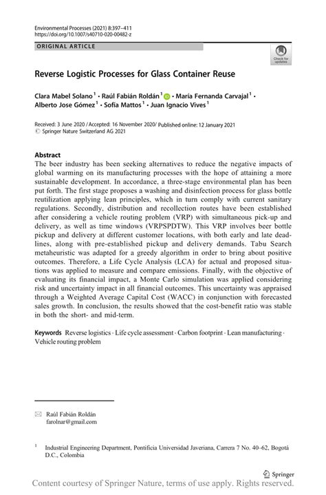 Reverse Logistic Processes For Glass Container Reuse Request Pdf