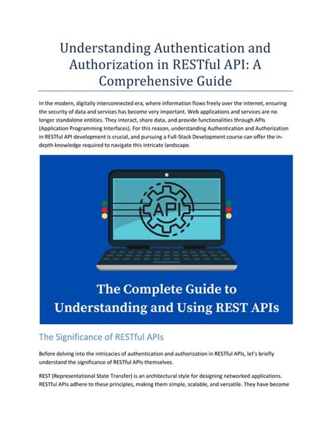 Understanding Authentication And Authorization In Restful Api A Comprehensive Guide Pdf