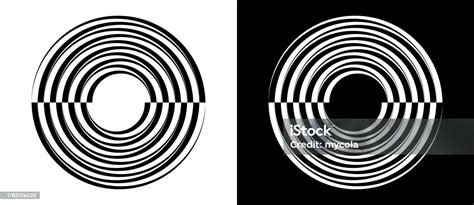 원 안에 선이 있는 추상적인 배경 아트 디자인은 로고 또는 아이콘으로 나선형입니다 흰색 바탕에 검은색 그림과 검은색 면에 똑같이 흰색 그림 나선형에 대한 스톡 벡터 아트 및
