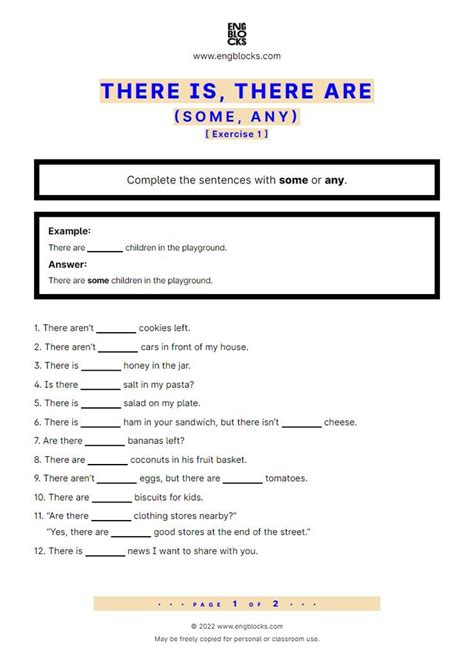 exercise 1 fill in the blanks with some or any