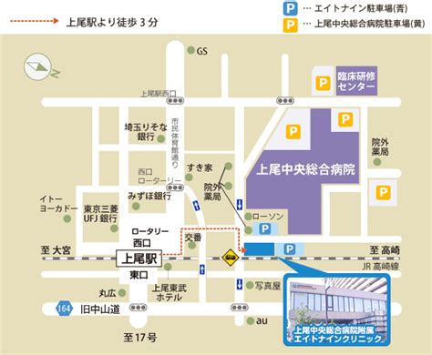 交通アクセス上尾中央総合病院附属エイトナインクリニック