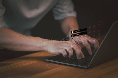 Man Type Username And Password For The Computer Laptop Stock Image Image Of Cyber Create