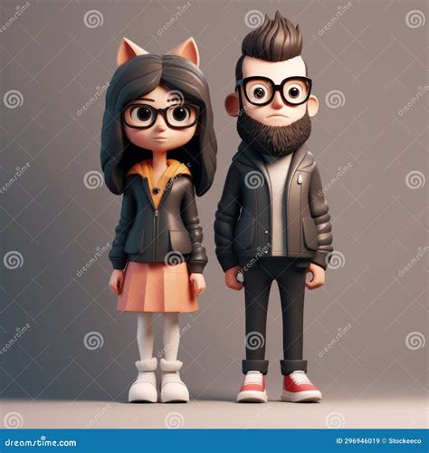 Minimalist 3d Character Models Female And Male Cartoons With Vintage