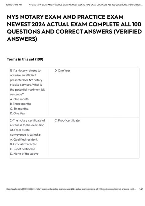 Nys Notary Exam And Practice Exam Newest 2024 Actual Exam Complete All 100 Questions And Correct