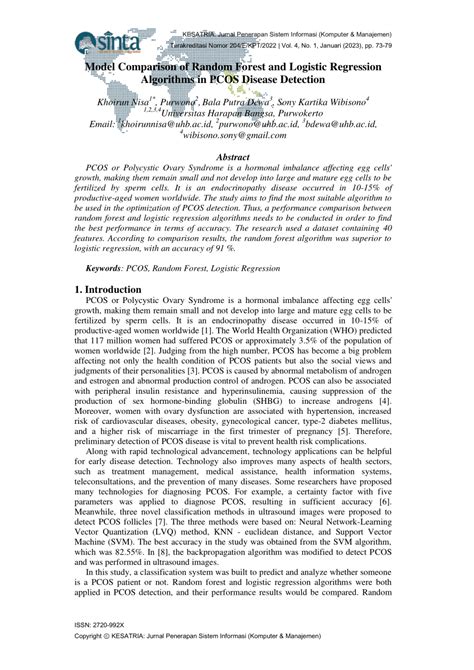 pdf model comparison of random forest and logistic regression algorithms in pcos disease detection