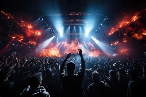 Premium Ai Image Pulsing Stage Expectant Multitude Intertwined Lights An Electrifying Show In
