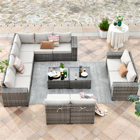 Ovios 12pc All Weather Wicker Patio Furniture Set Outdoor Sectional Sofa With Side Table