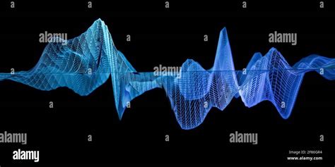Audio Waves Or Sound Waves Visualization As Grid Or Blue Wireframe Mesh Structure Abstract
