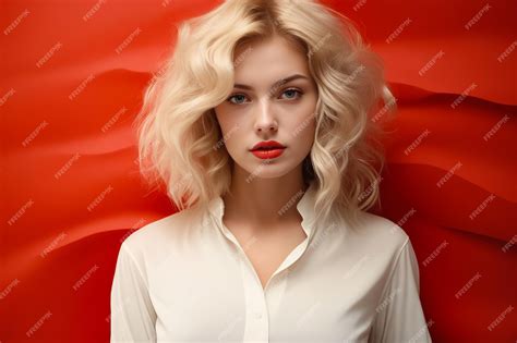 Premium Photo Woman With Blonde Hair And Red Lipstick Is Posing For