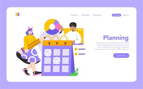 Premium Vector Business Planning Concept A Team Collaborates On A Calendar And Pie Chart For