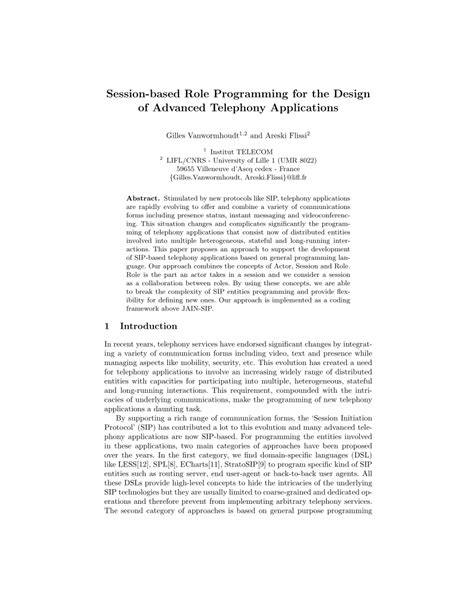 Pdf Session Based Role Programming For The Design Of Advanced Telephony Applications