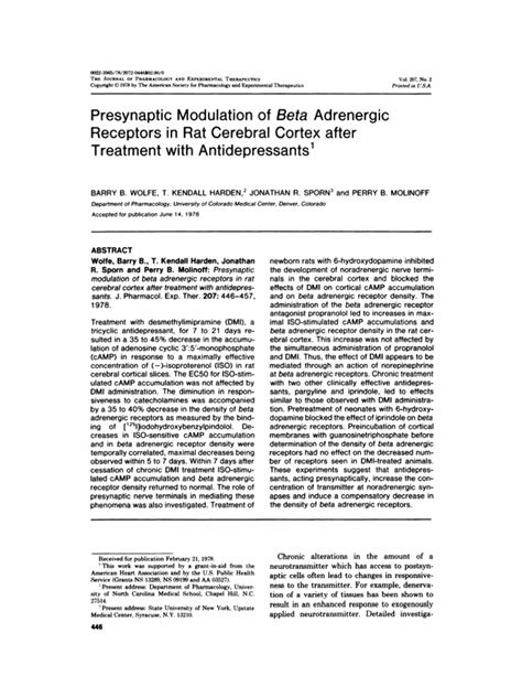 Wolfe Et Al 1978 Presynaptic Modulation Of Beta Adrenergic Receptors In Rat Cerebral Cortex
