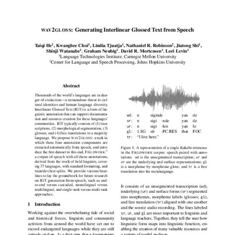 Wav2gloss Generating Interlinear Glossed Text From Speech Acl Anthology