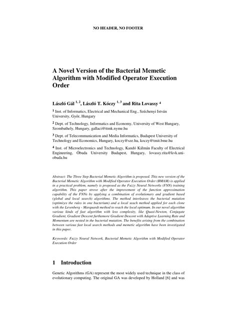 Pdf A Novel Version Of The Bacterial Memetic Algorithm With Modified