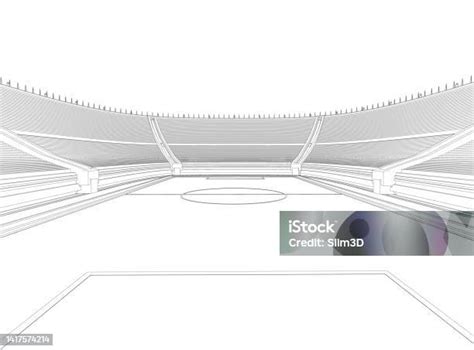 흰색 배경에 고립 된 검은 선에서 큰 경기장의 윤곽선 원근감 보기 3d 벡터 일러스트레이션 스타디움에 대한 스톡 벡터 아트 및 기타 이미지 Istock