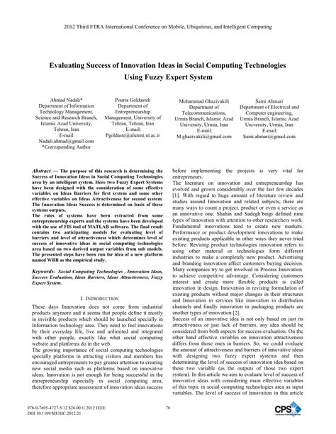 Pdf Evaluating Success Of Innovation Ideas In Social Computing Technologies Using Fuzzy Expert