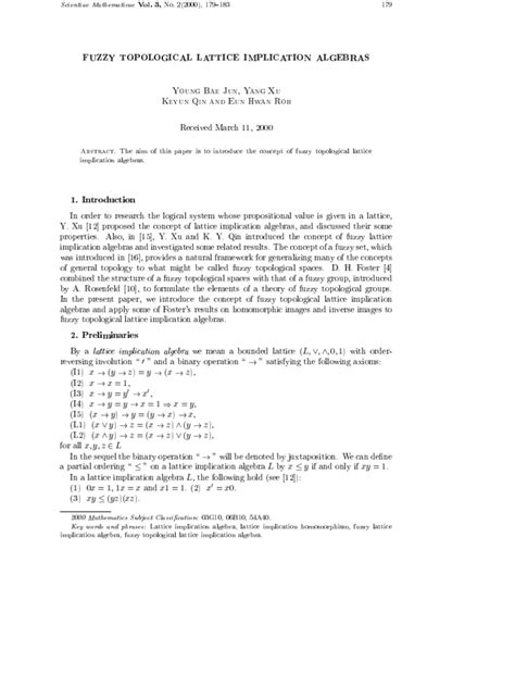 Fuzzy Topological Lattice Implication Algebras Pdf Continuous