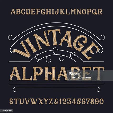 빈티지 알파벳 글꼴입니다 복고풍 스타일의 지저분한 문자와 숫자를 화려하 게 컴퓨터 글자에 대한 스톡 벡터 아트 및 기타 이미지 컴퓨터 글자 개척시대의 서부 고풍스런