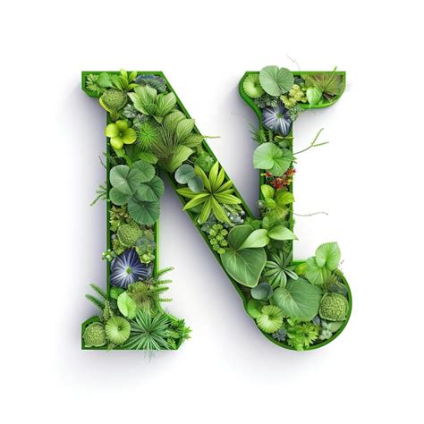 Premium Photo The Letter N In The Shape Of Green Plants On A White Background