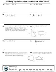 Solving Equations With Variables On Both Sides Practice Course Hero