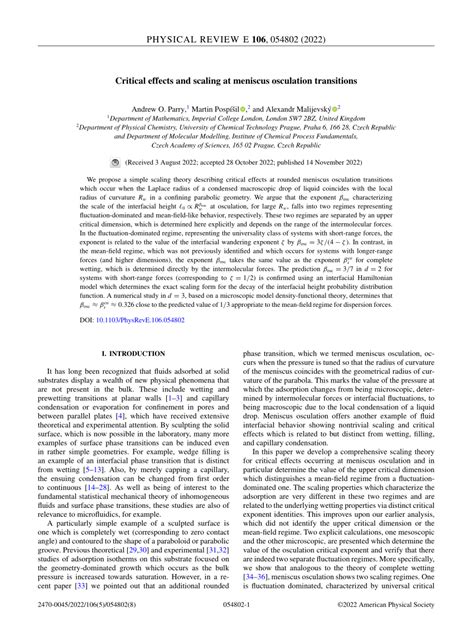 Pdf Critical Effects And Scaling At Meniscus Osculation Transitions