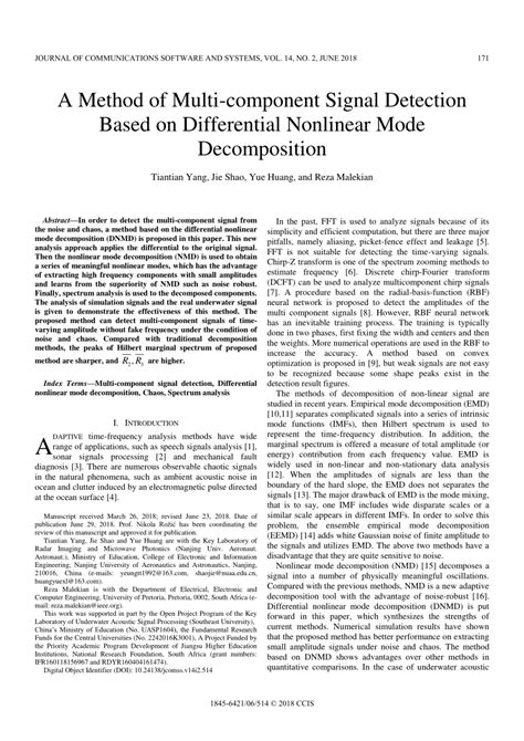 Pdf A Method Of Multi Component Signal Detection Based On Differential Nonlinear Mode
