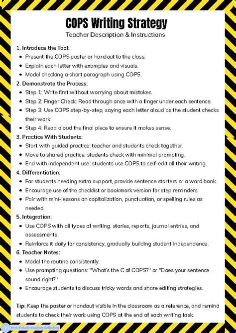 The Cops Writing Strategy Tool By Calie Jo Abear Tpt