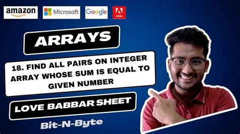 18find All Pairs On Integer Arrays Whose Sum Is Equal To Given Number Arrays Leetcode Youtube