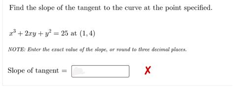 Solved Find The Slope Of The Tangent To The Curve At The Chegg Com