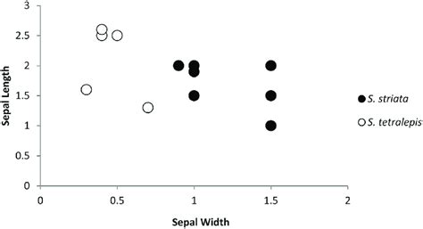 Scatter Graph Of S Striata Group Showing Sepal Length And Width