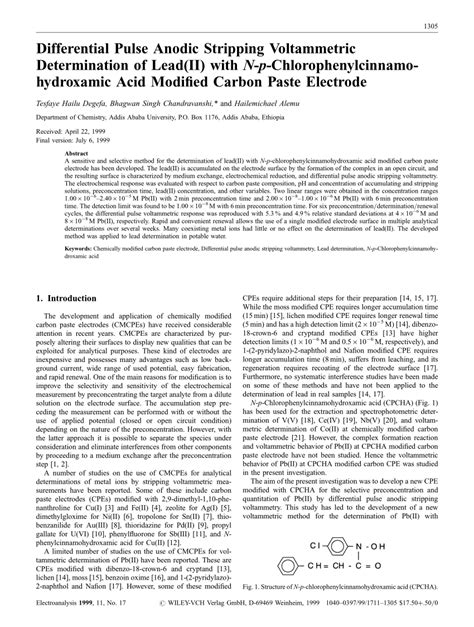 Pdf Differential Pulse Anodic Stripping Voltammetric Determination Of Lead Ii With N‐p
