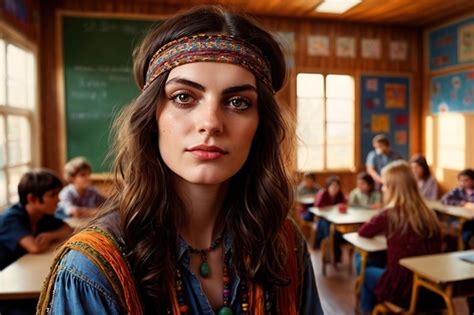 Premium Photo Portrait Of Alternative Hippie Senior Teacher In Front